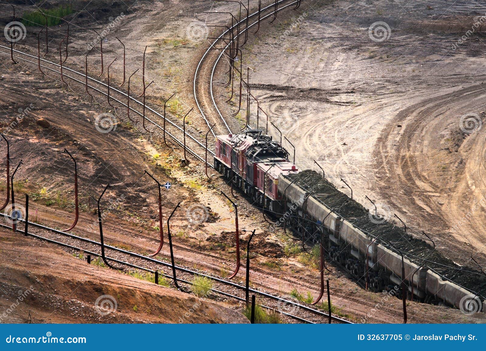 Excavator And Railway With Ore. Excavator Fills With Ore Rail Cars In ...