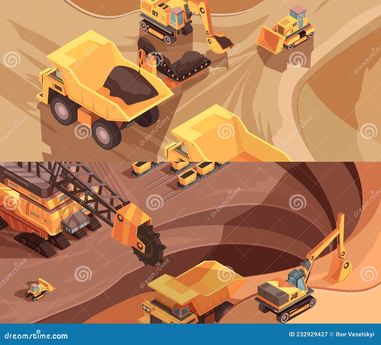 Opencast Workings Banners Collection Stock Vector - Illustration of ...