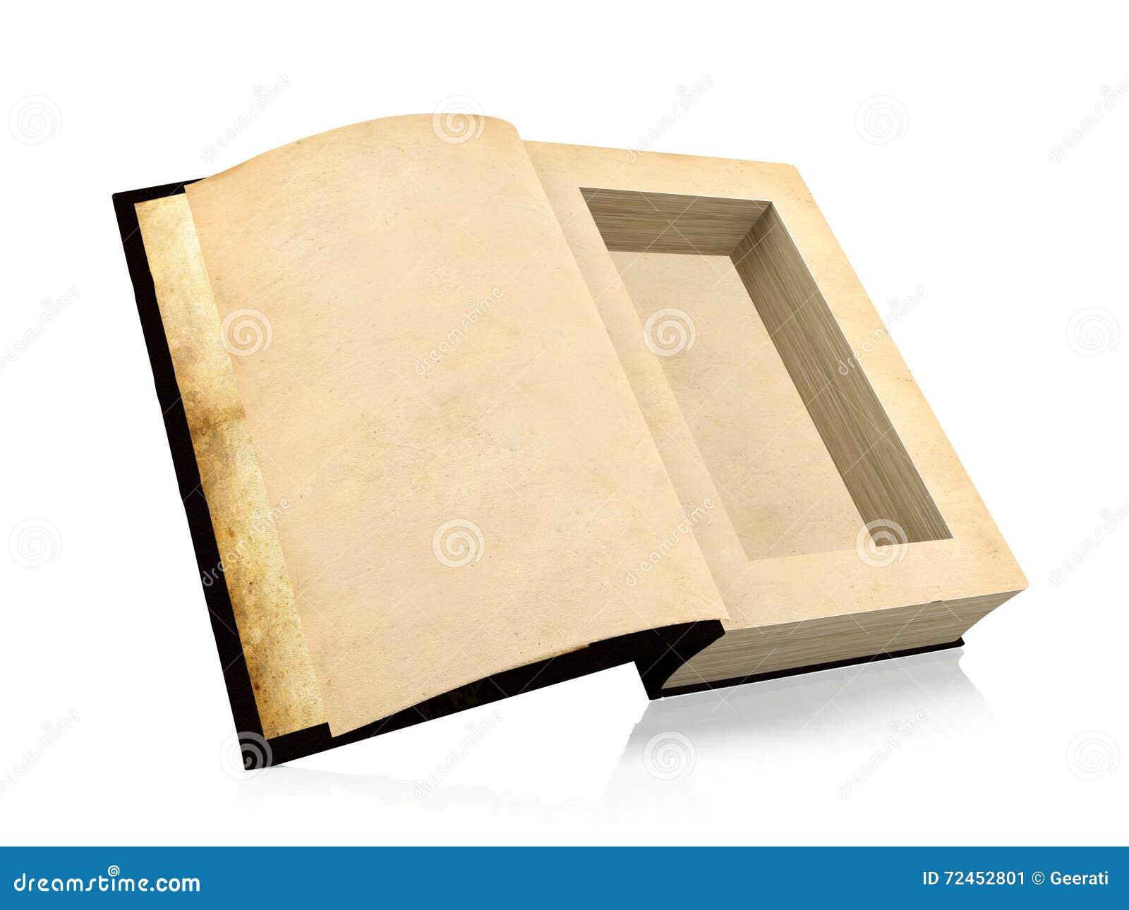 Opened Ancient Paper Book with a Hole in a Middle for Hiding Something ...