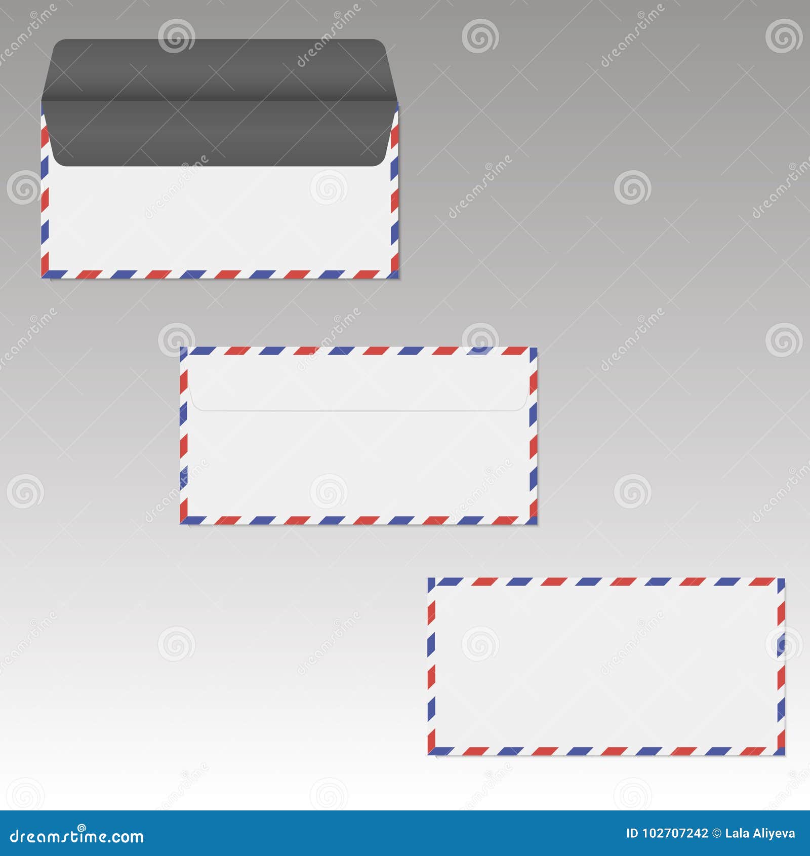 Opened, Backside and Front View DL Air Mail Envelope. Vector ...