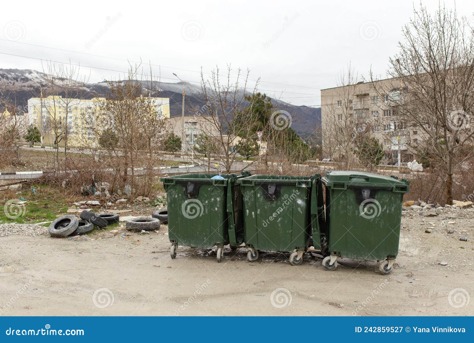 Opened Big Empty Green Plastic Trash Garbage Bins. Garbage Disposal ...