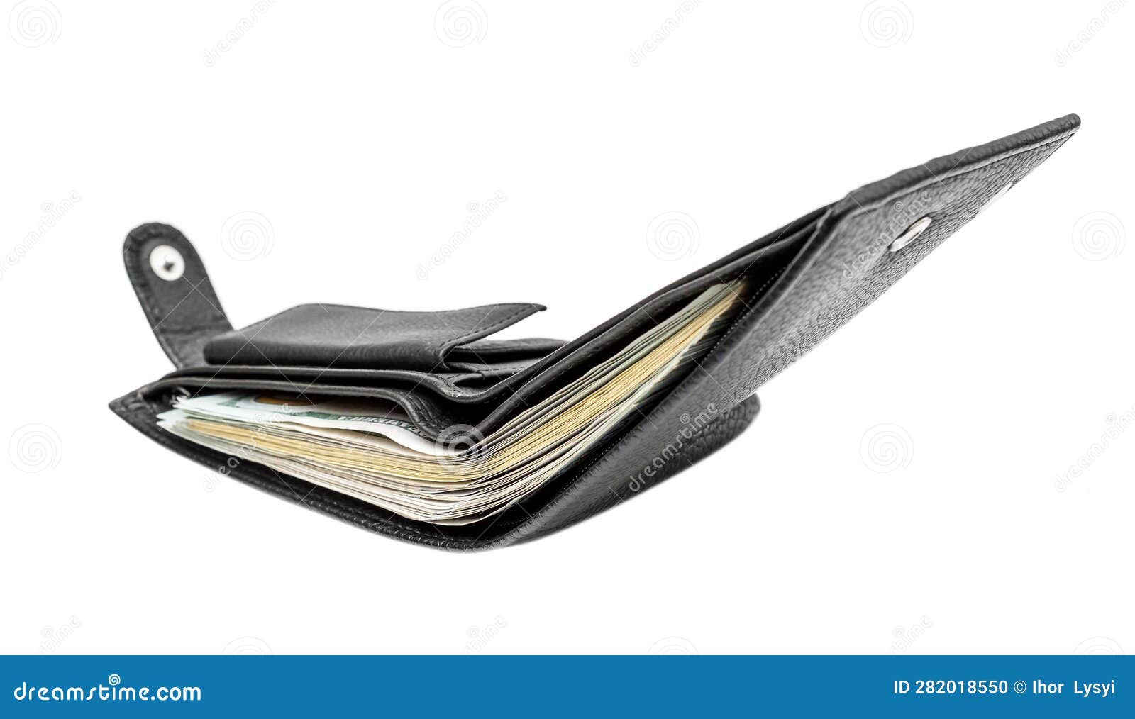 Opened Black Wallet with Money Isolated on White Stock Photo - Image of ...