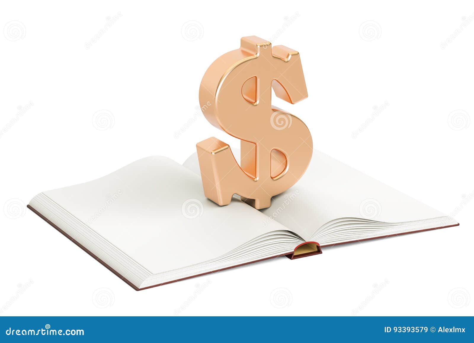 Opened Blank Book with Dollar Symbol, 3D Rendering Stock Illustration ...