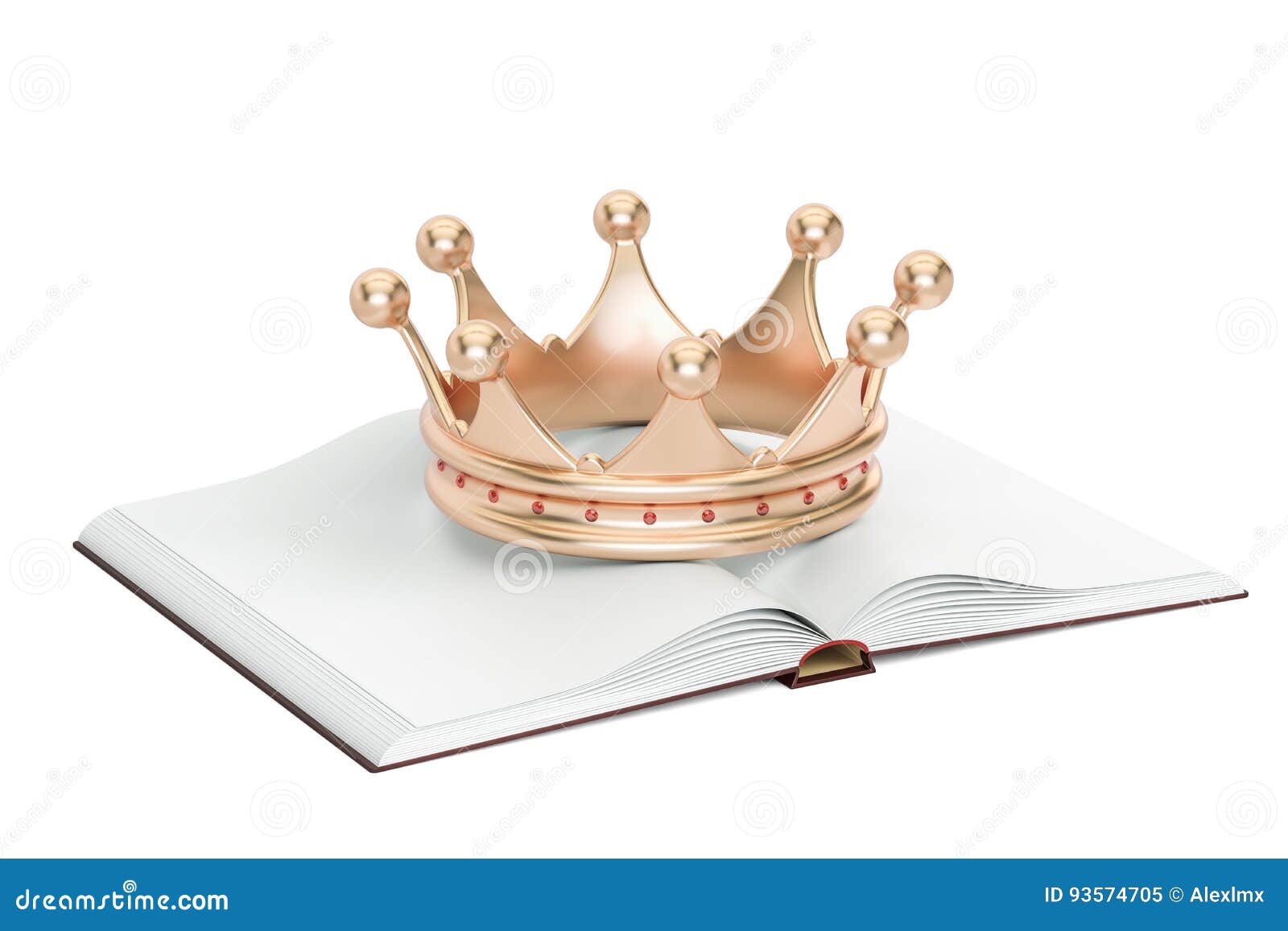 Opened Blank Book With Golden Crown, 3D Rendering Stock Illustration ...