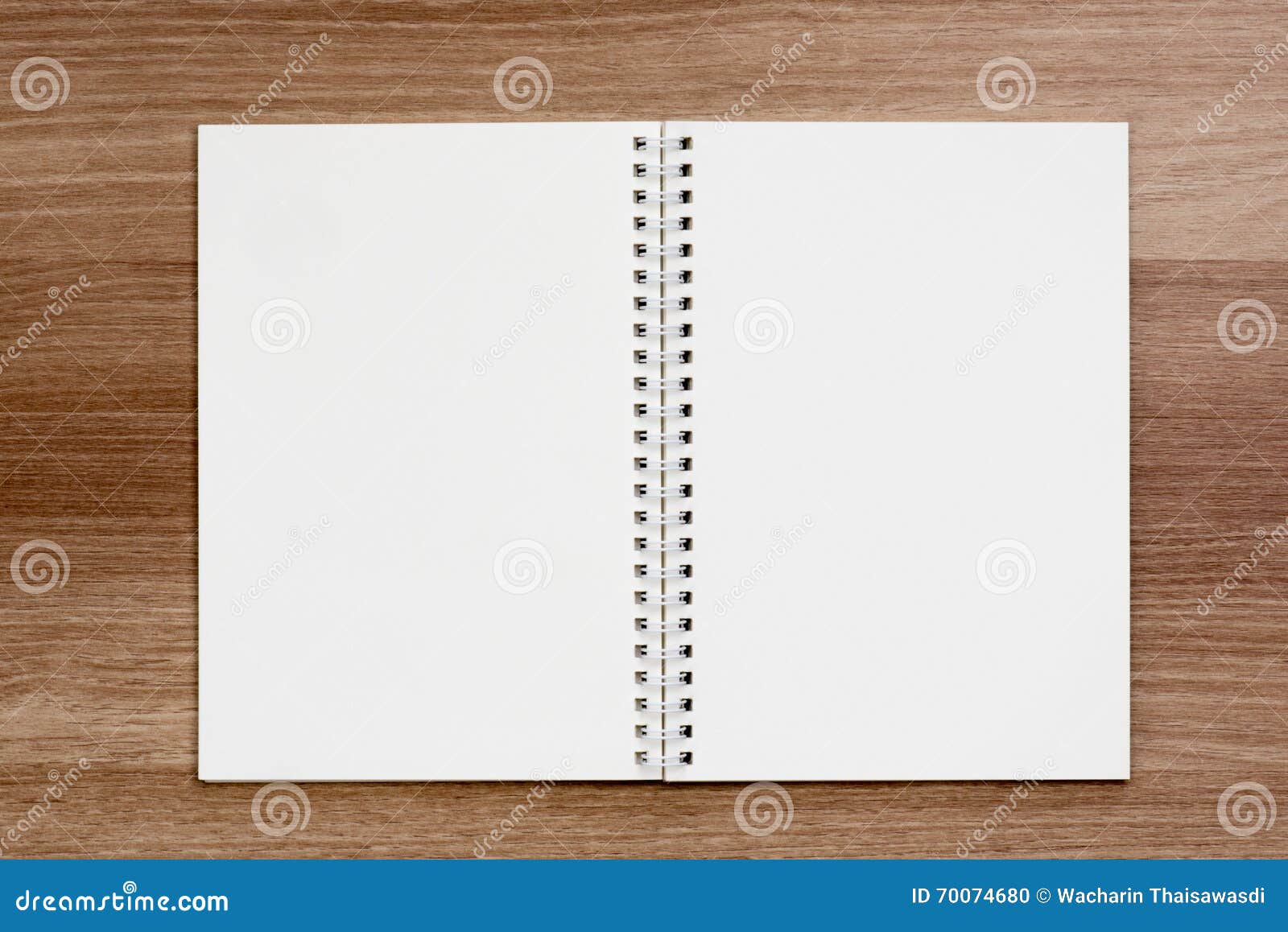 Opened Blank Ring Spiral Binding Notebook on Wooden Surface Stock Photo ...