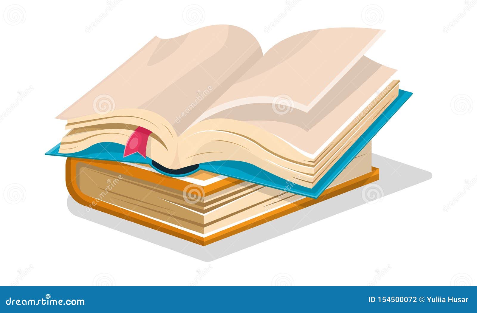 Opened Blue Book With Empty Sheets And Pink Bookmark Is On Closed Blue ...