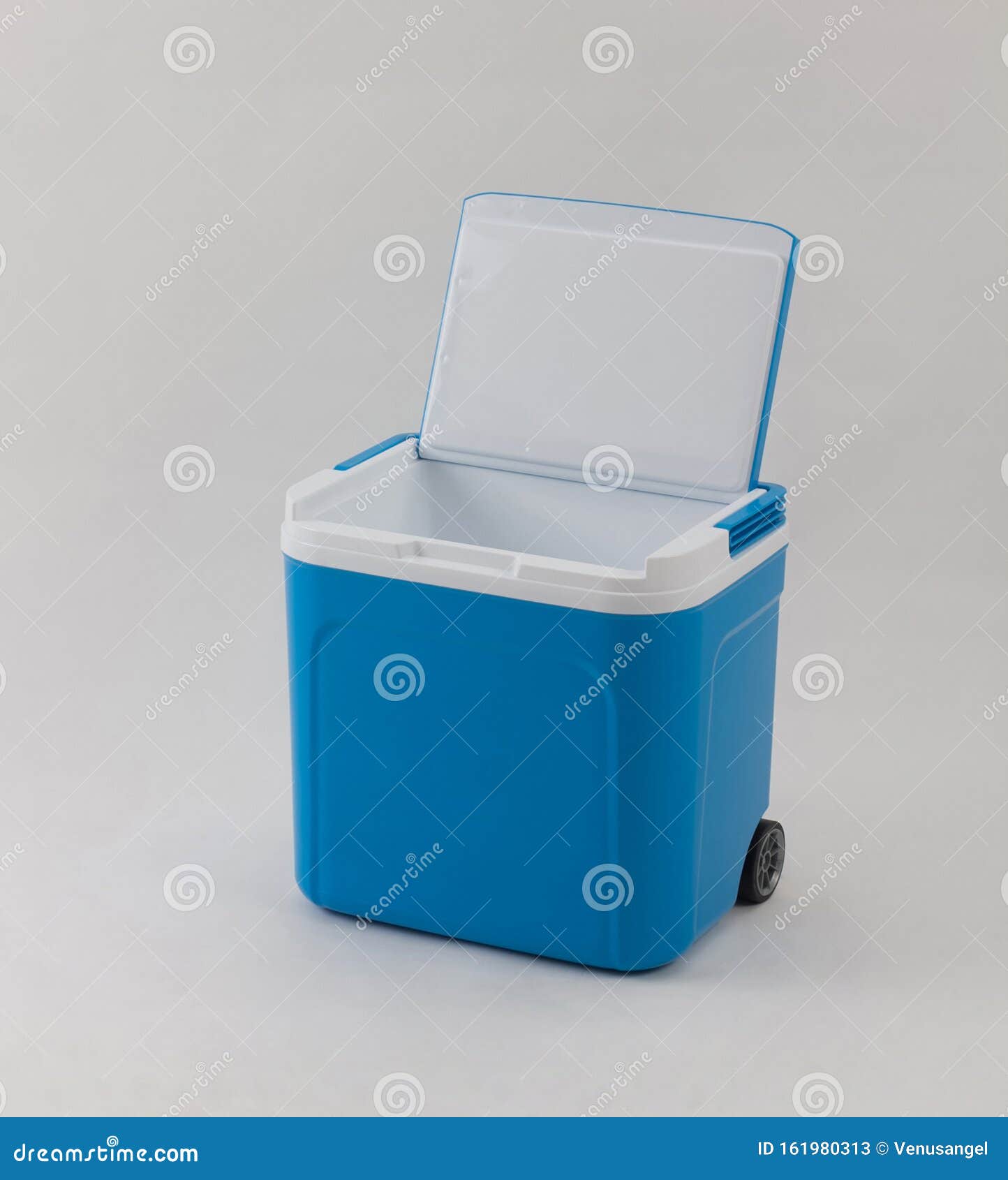 Opened Blue Cooling Box with Wheels Isolated on White Stock Image ...
