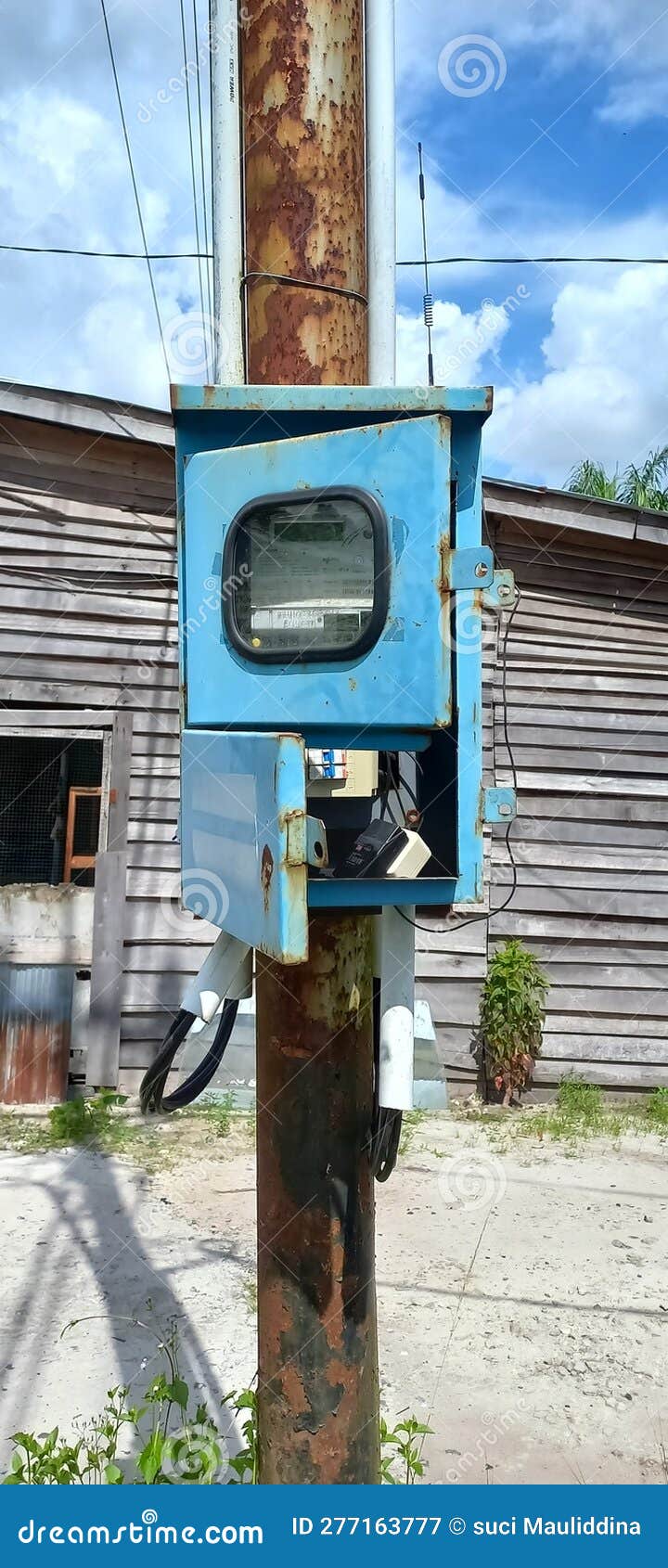 The Opened Blue Electrical Panel Box on the Side of the Road Stock ...