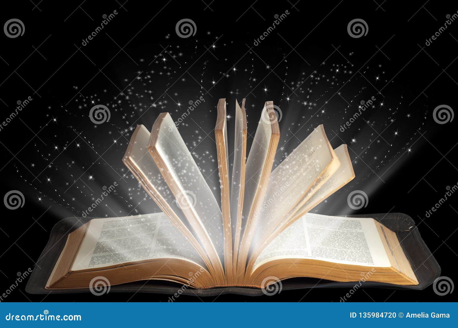 Opened Book on Black Background Stock Photo - Image of black, mood ...