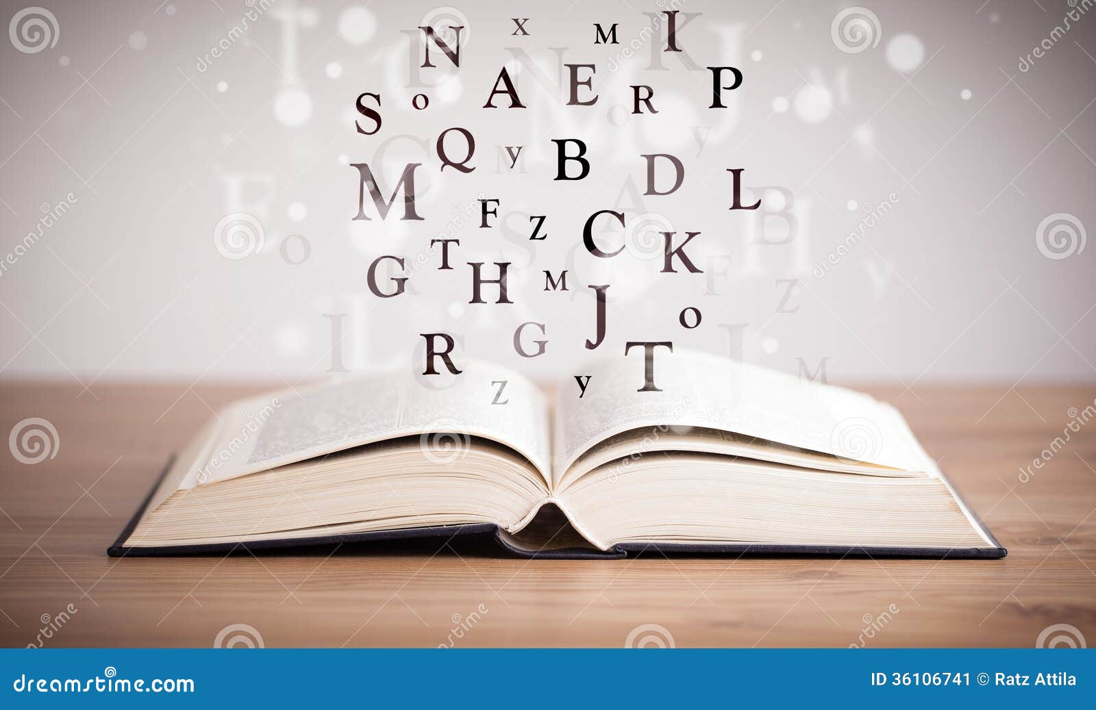 Opened Book with Flying Letters Stock Image - Image of literature ...
