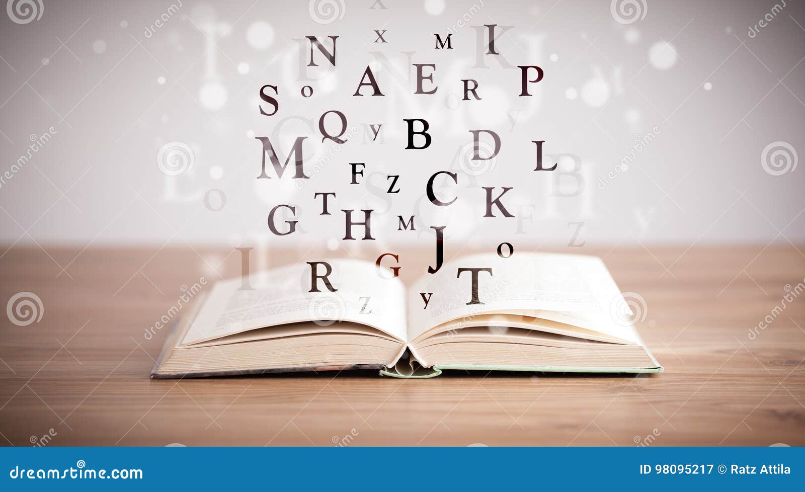 Opened Book with Flying Letters Stock Image - Image of single, document ...