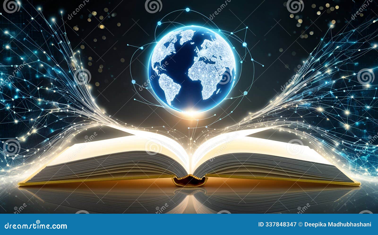 Opened Book with Globe, Digital Art, Global Knowledge, Education, E ...