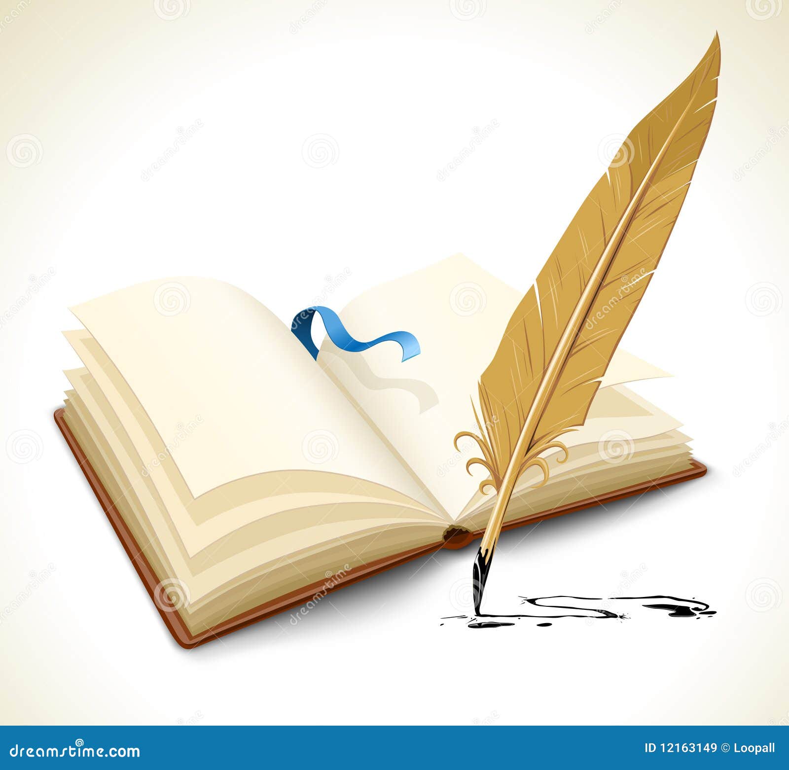 Opened Book with Ink Feather Tool Stock Illustration - Illustration of ...