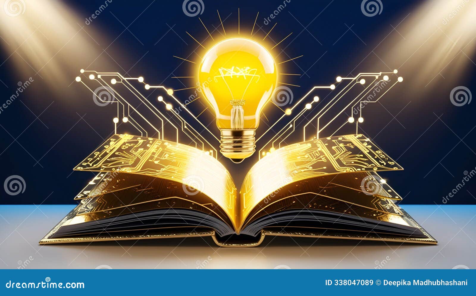Opened Book with Light Bulb Digital Art Symbolizing Ideas, Innovation ...
