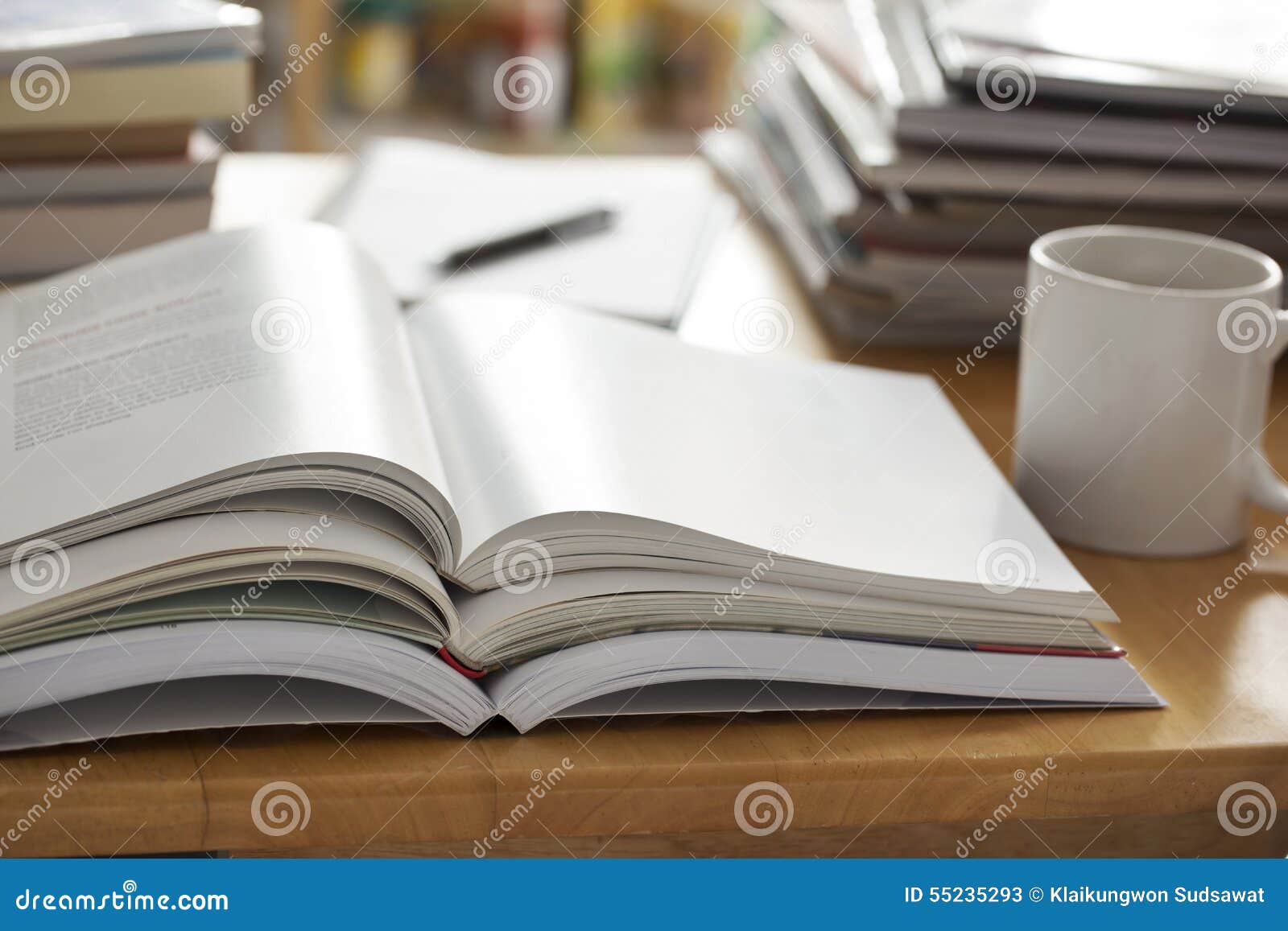 Opened Book Pile Put on Table Stock Image - Image of monthly, relax ...