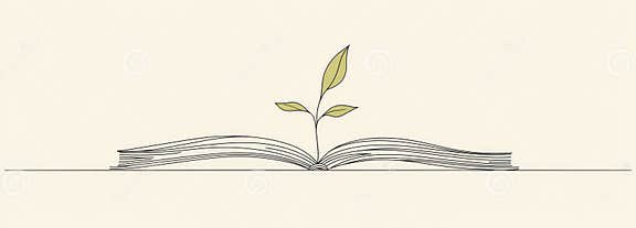 An Opened Book with Sprouts in a Continuous Line Drawing. a Study of ...