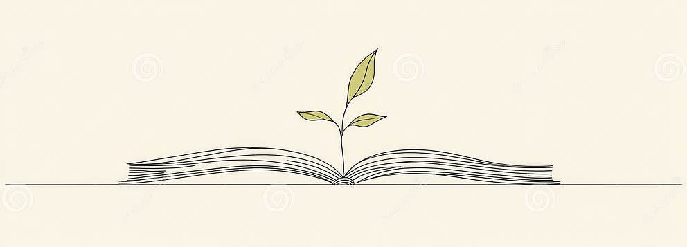 An Opened Book with Sprouts in a Continuous Line Drawing. a Study of ...