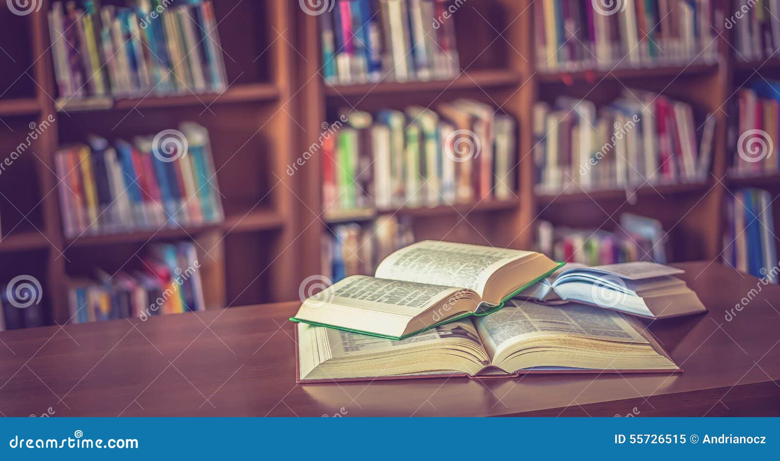 Opened Book on the Table in Library Stock Image - Image of open ...