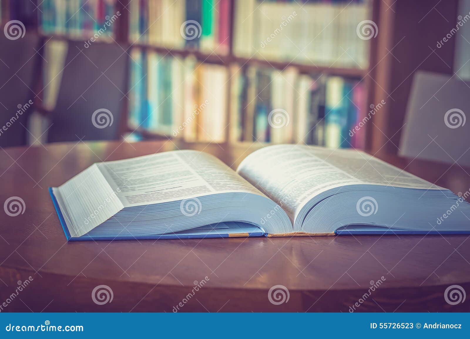 Opened Book on the Table in Library Stock Image - Image of education ...