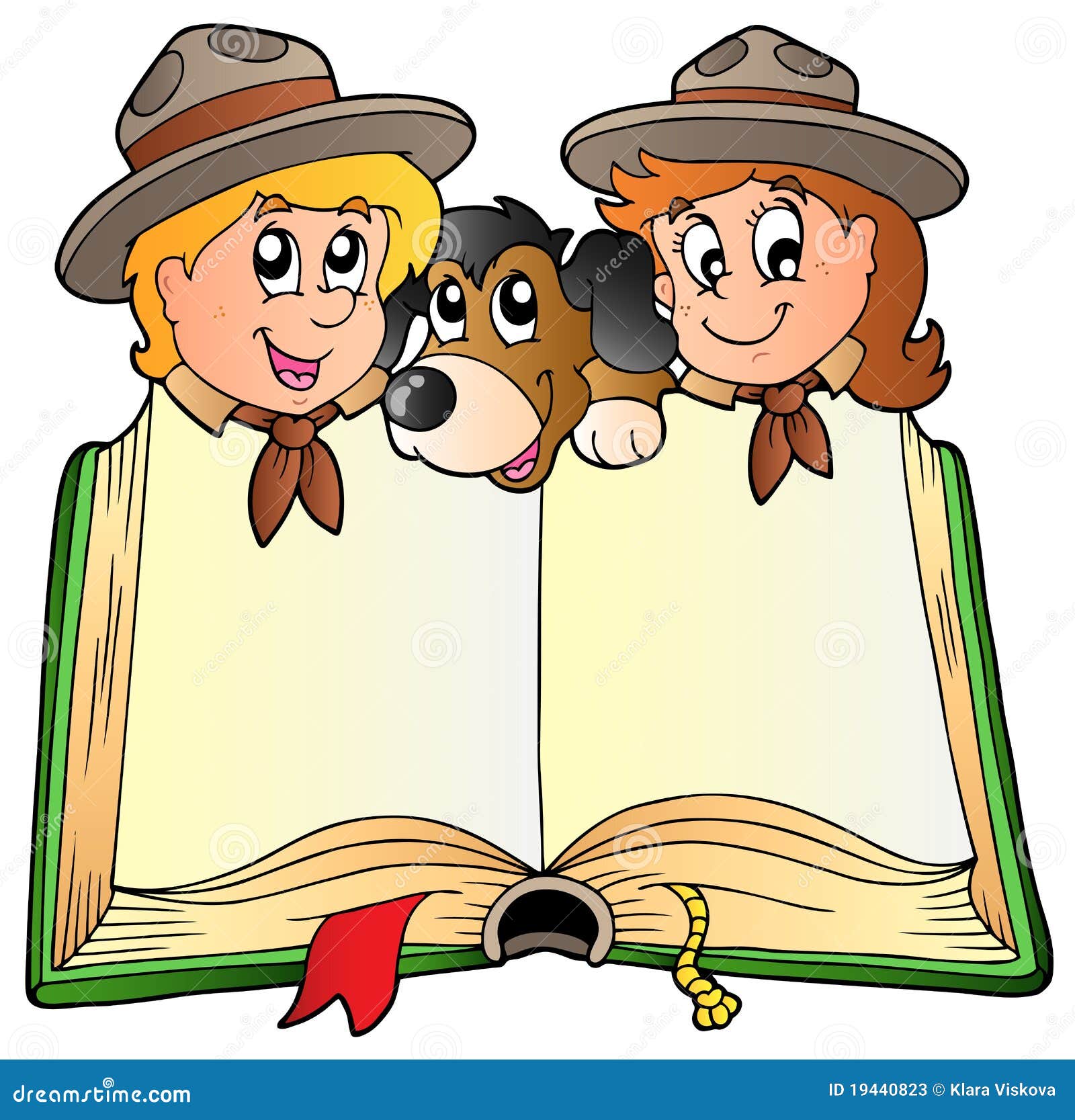 Opened Book with Two Scouts and Dog Stock Vector - Illustration of ...