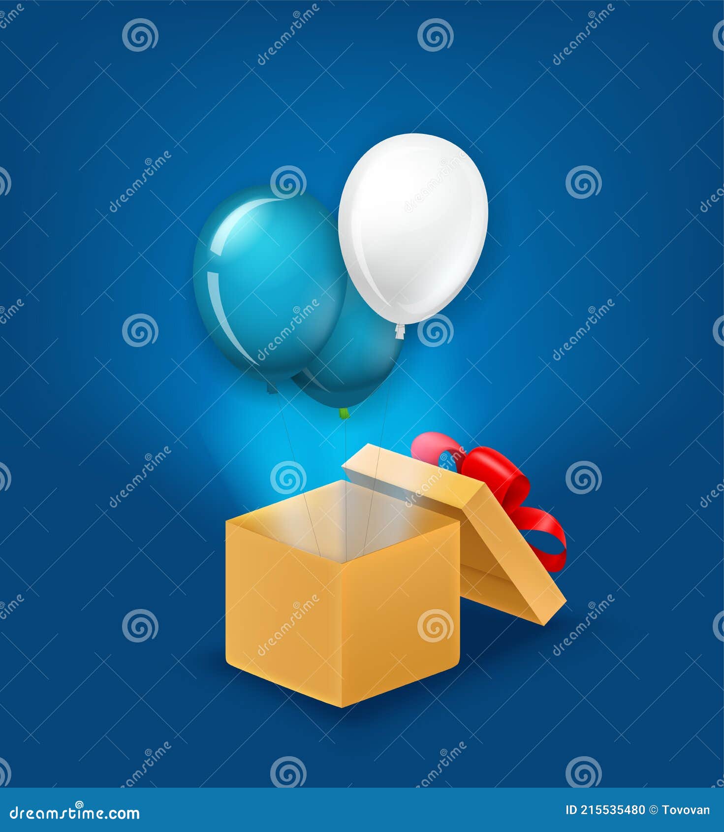 Opened Box with Air Balloons Flying Out from the Box. Greeting Card ...