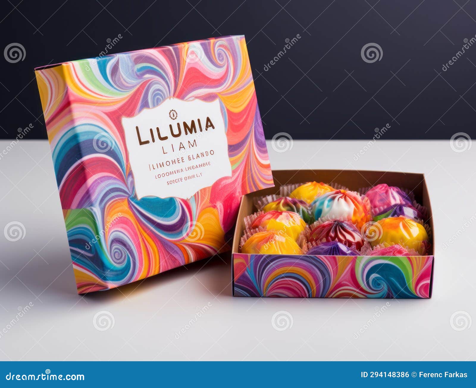 Opened Box with Candies. Simple Background Stock Photo - Image of ...