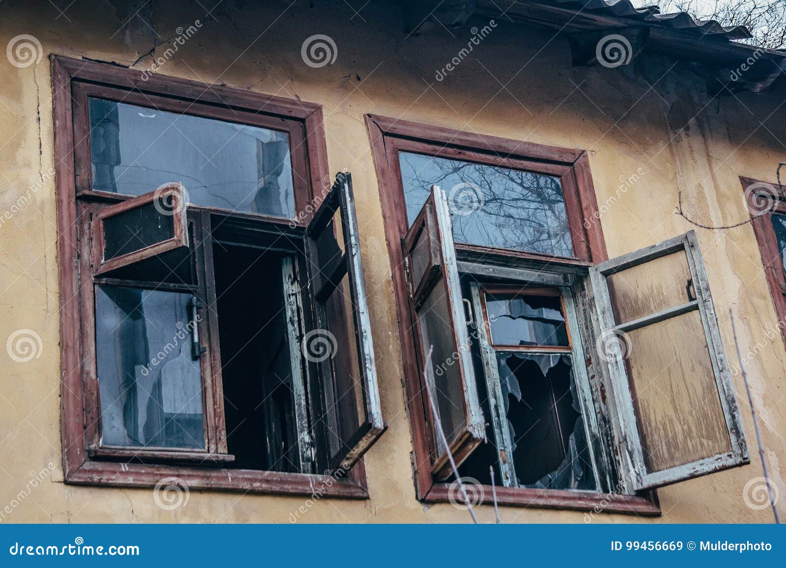Opened Broken Windows of Burned by Fire House Stock Image - Image of ...