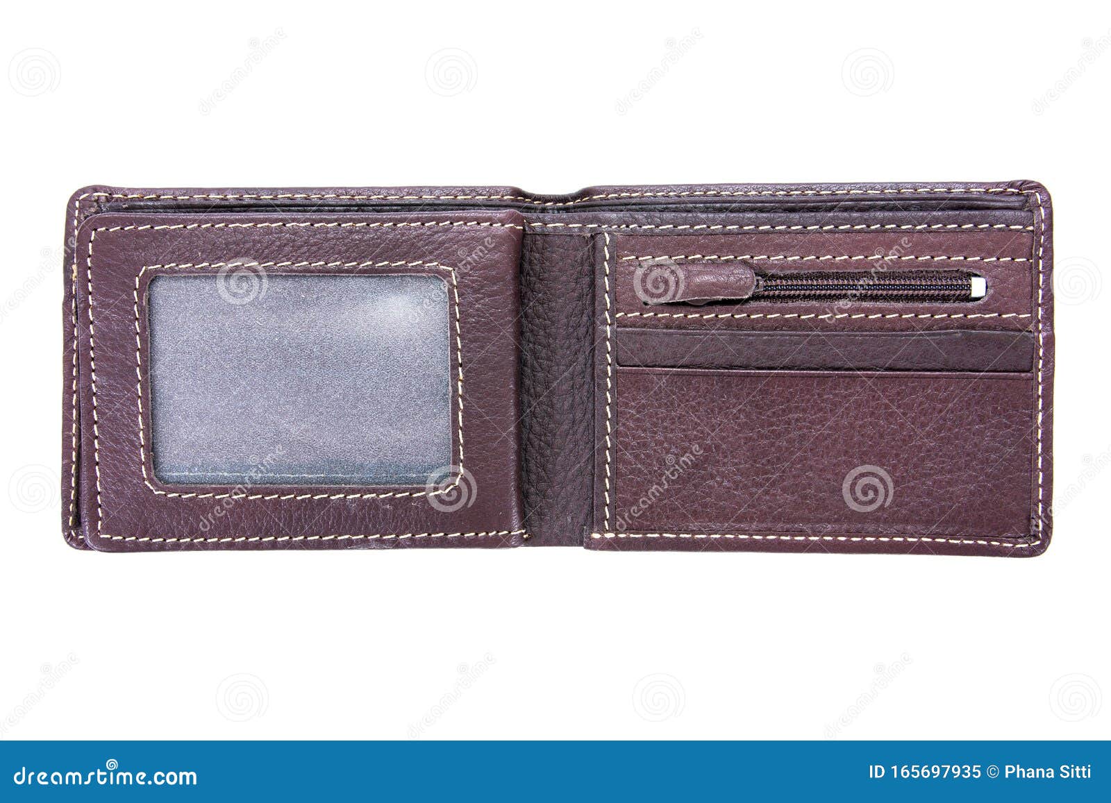 Opened Brown Leather Men Wallet Isolated on White Background Stock ...