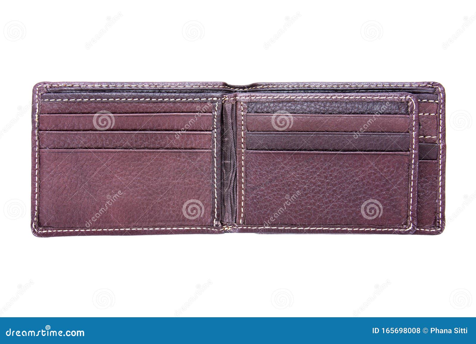 Opened Brown Leather Men Wallet Isolated on White Background Stock ...