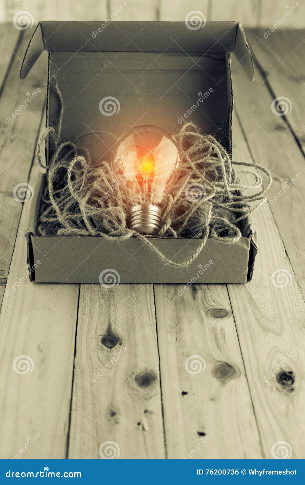 Opened Brown Paper Box with Turned on Light Bulb Stock Photo - Image of ...