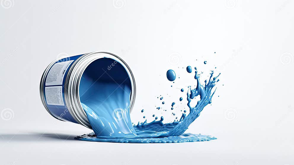 Opened Can of Blue Paint with Splash on White Background Stock Photo ...