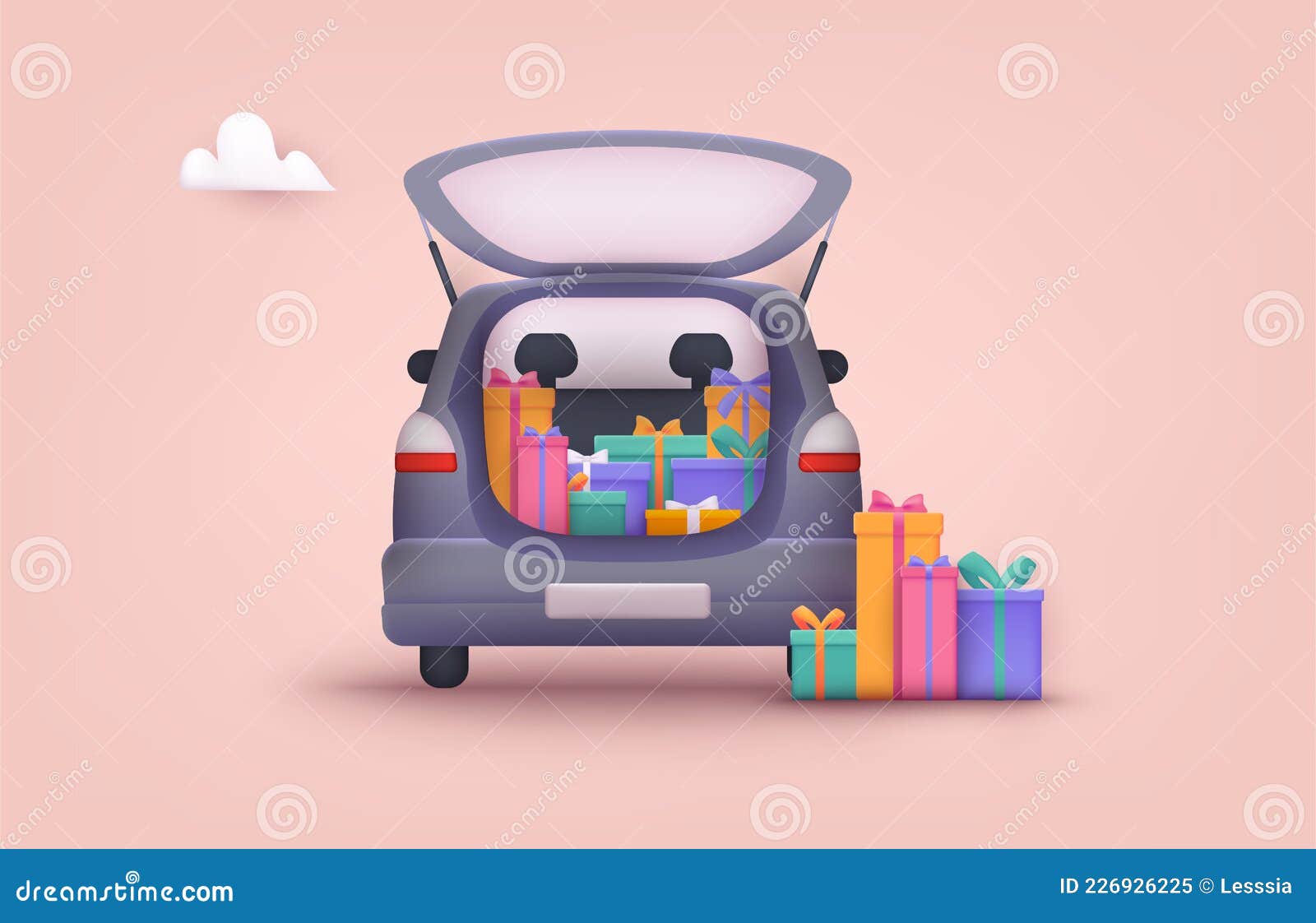 An Opened Car Trunk Filled with Gift Boxes. 3D Web Vector Illustrations ...