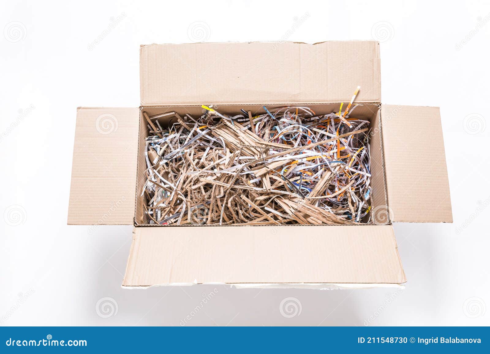 Opened Cardboard Box Parcel with Loose Fill Made from Recyclable Paper ...