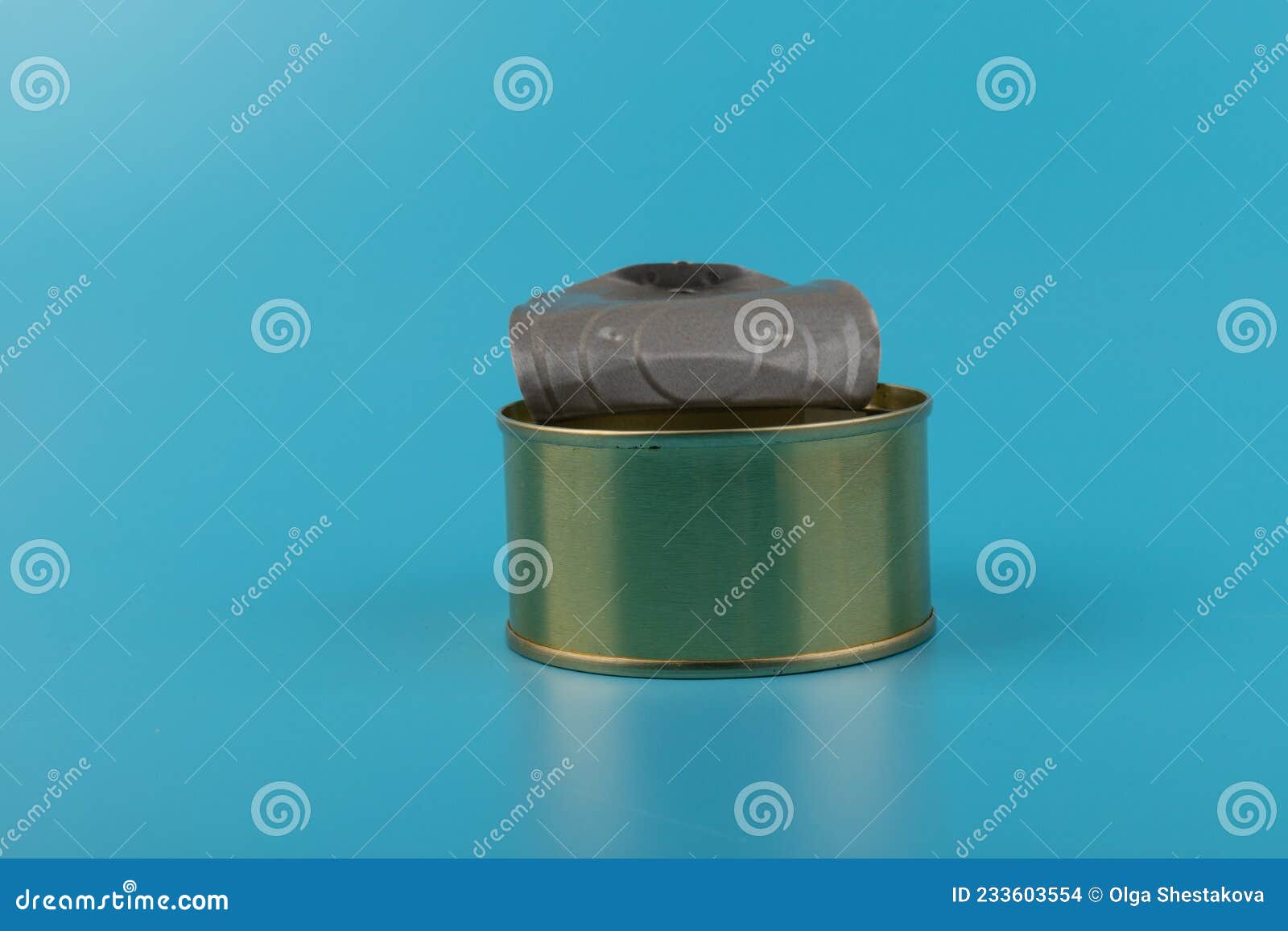 Opened Clean Tin Can with Pull Tab Ring, Bended Lid and Empty ...