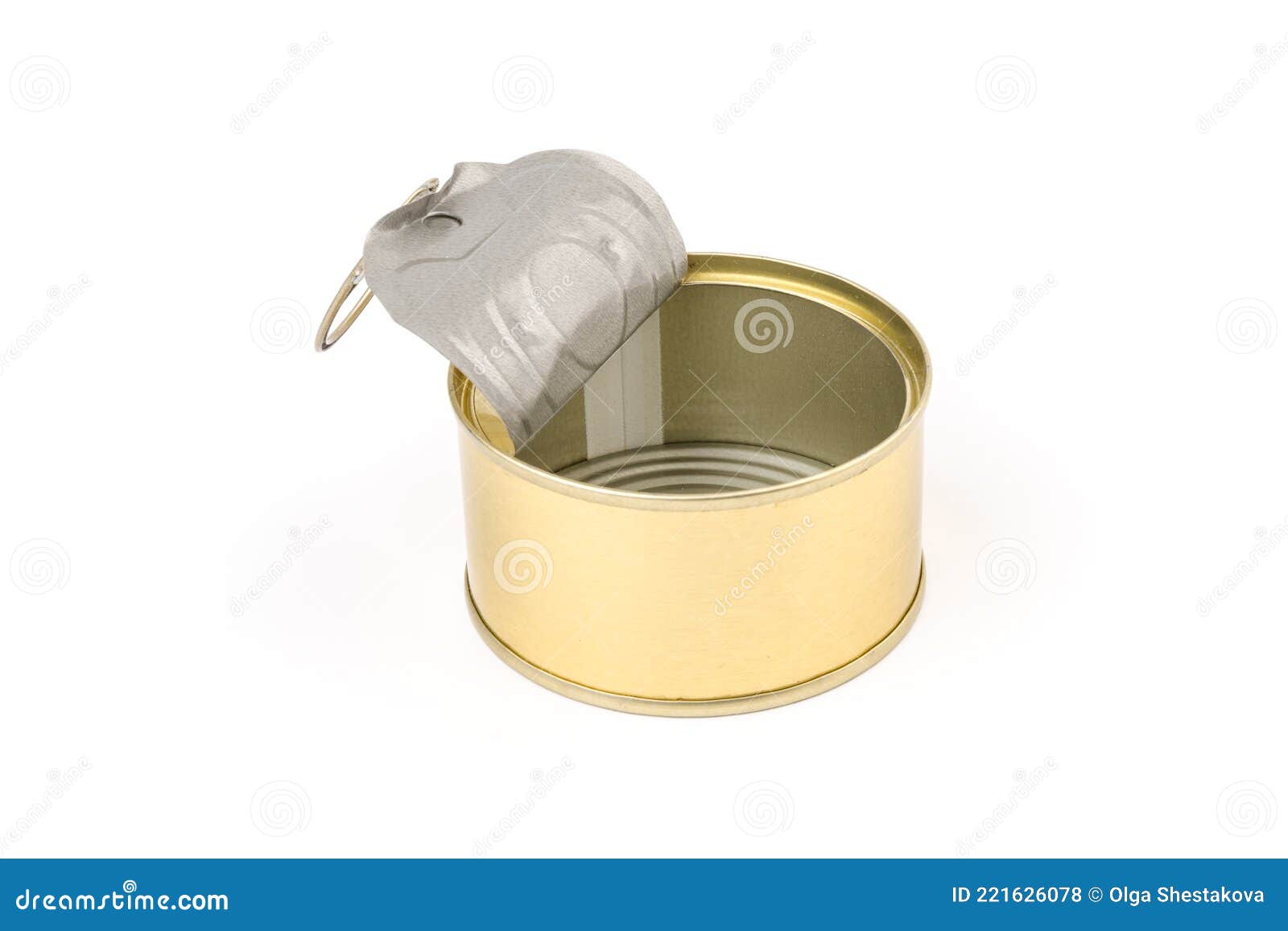 Opened Clean Tin Can with Pull Tab Ring, Bended Lid and Empty ...