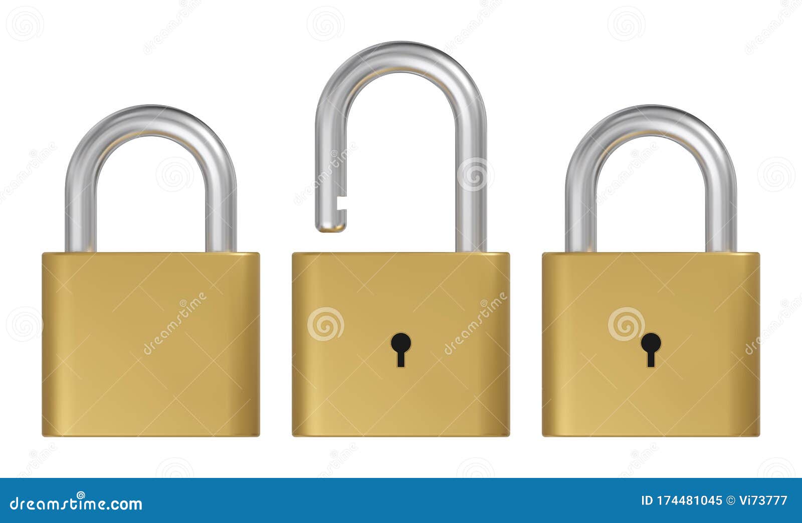 Opened and Closed Lock. Realistic Golden Padlock Vector Illustration ...