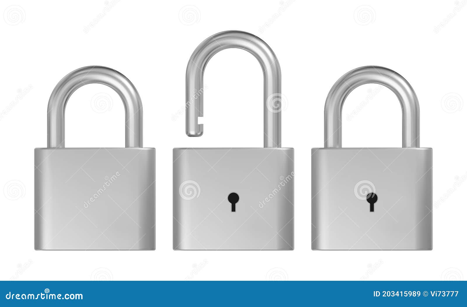 Opened and Closed Lock. Realistic Silver Metal Padlock Vector ...