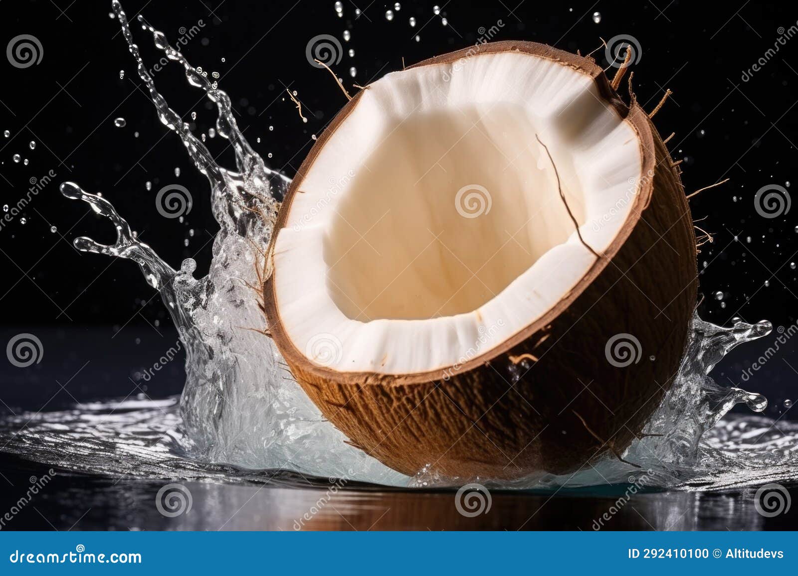 An Opened Coconut with Water Splash Stock Photo - Image of summer ...