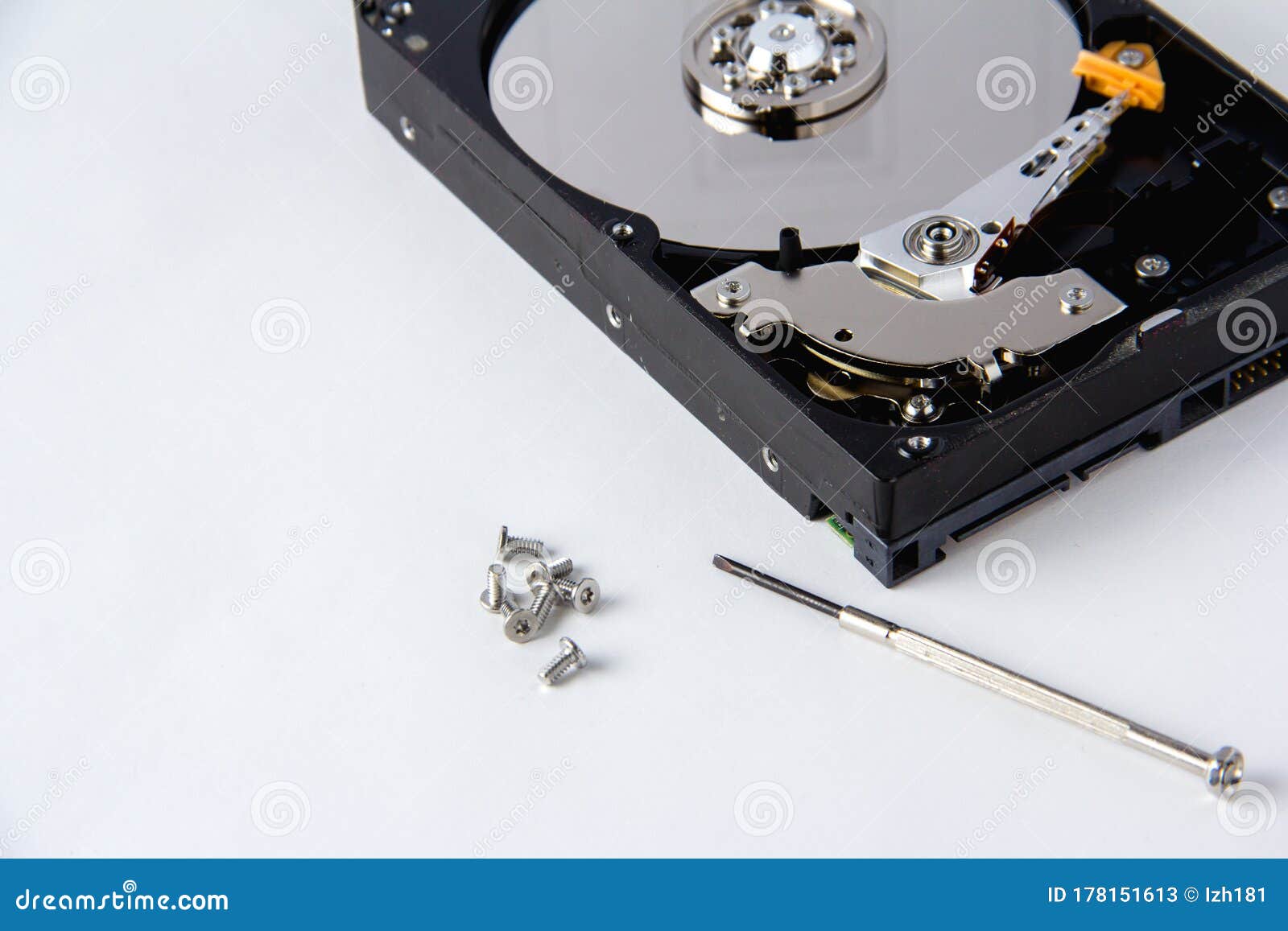 Opened Computer Hard Drive on a White Background Stock Image - Image of ...