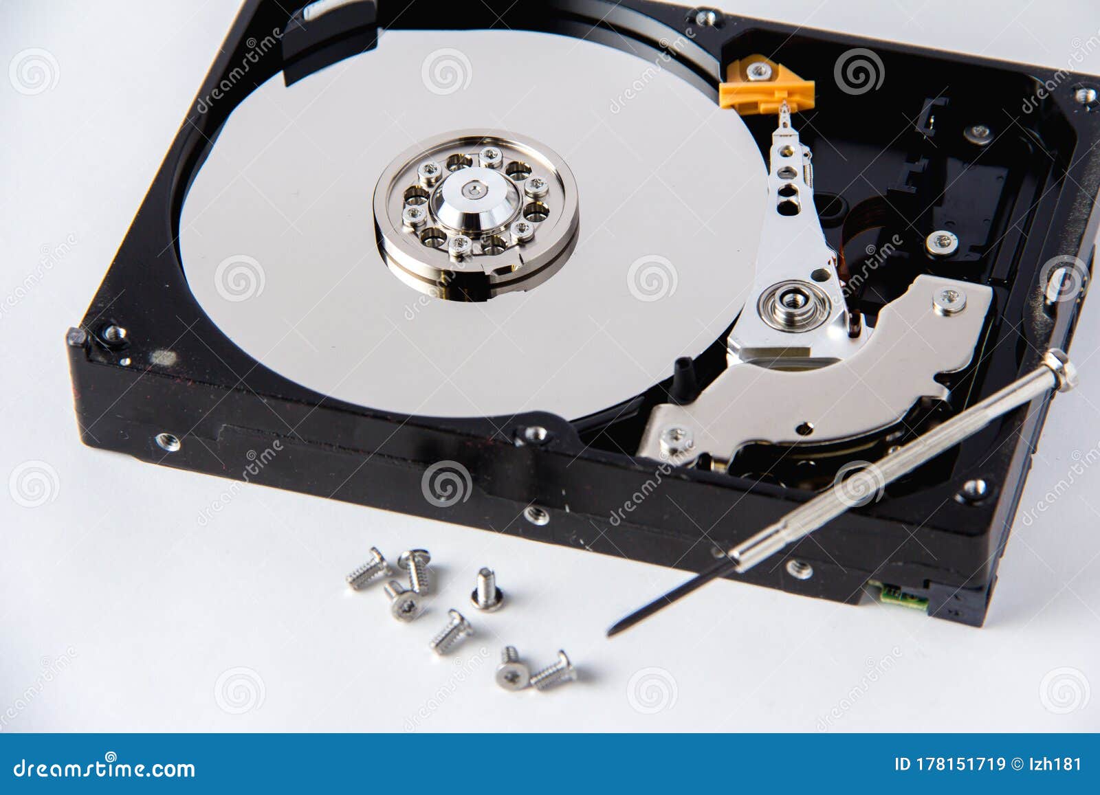 Opened Computer Hard Drive on a White Background Stock Image - Image of ...