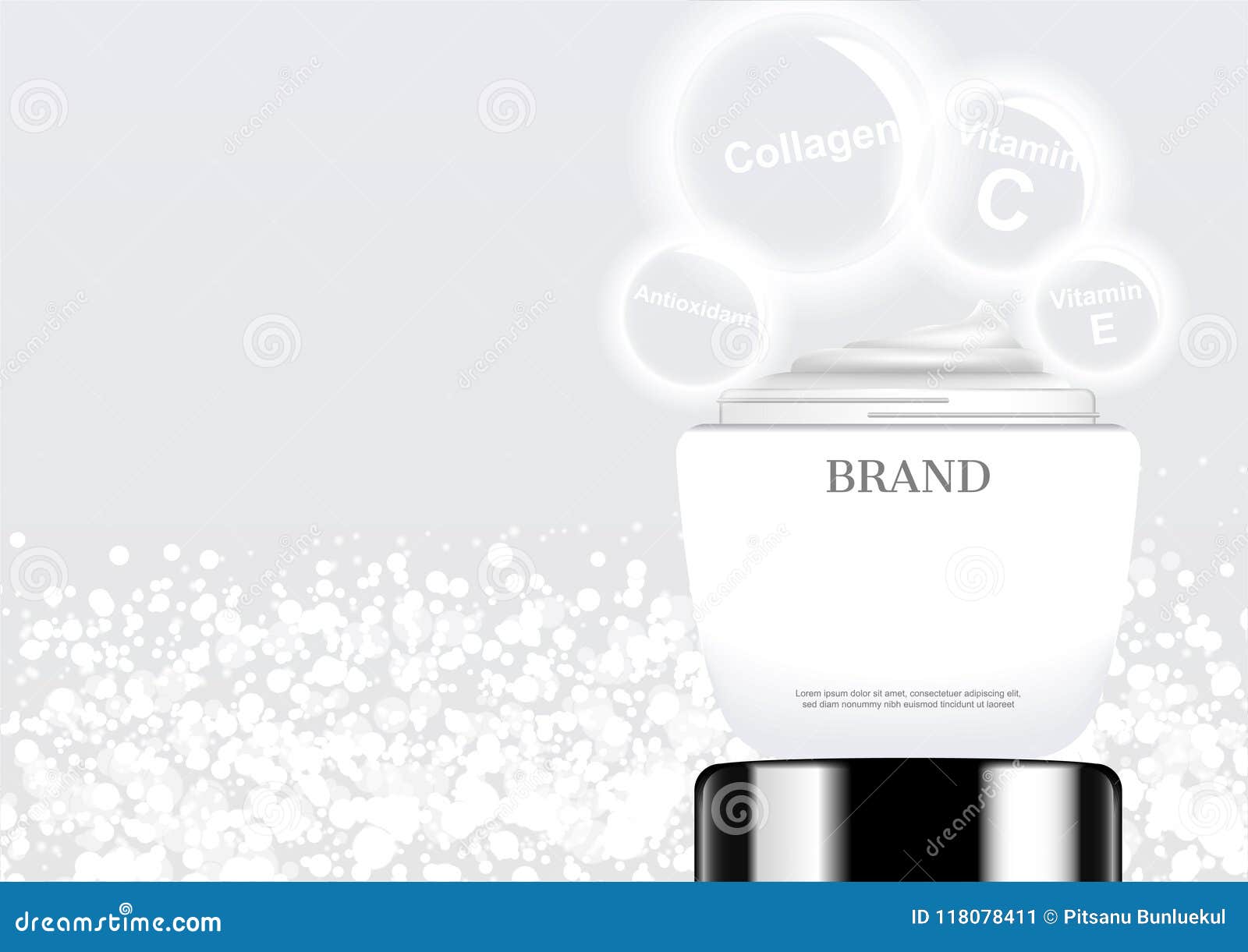 Opened Cream with Ingredient Icons and Small Glitter Stock Vector ...