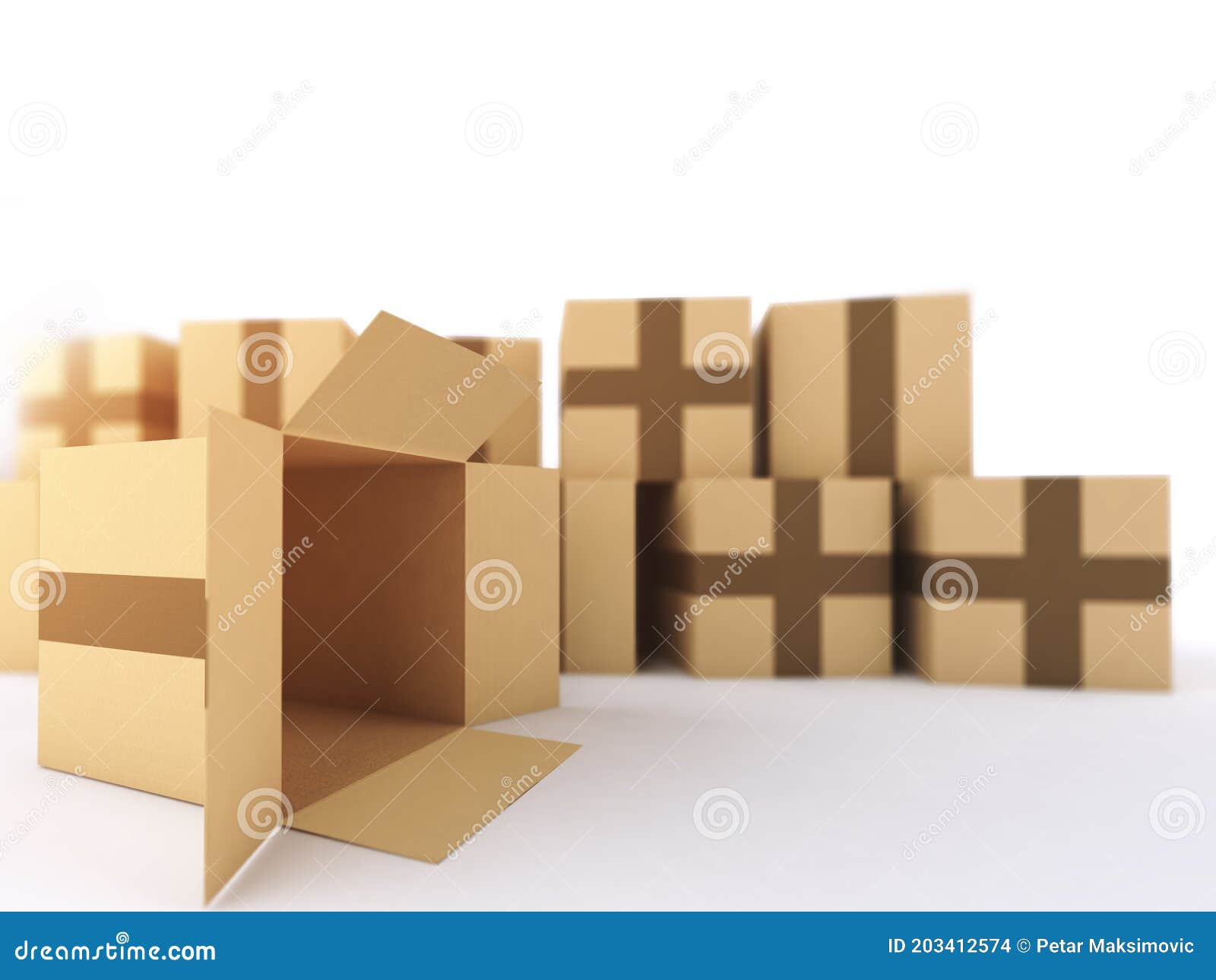 Opened Delivery Box with Many Boxes in the Background Stock ...