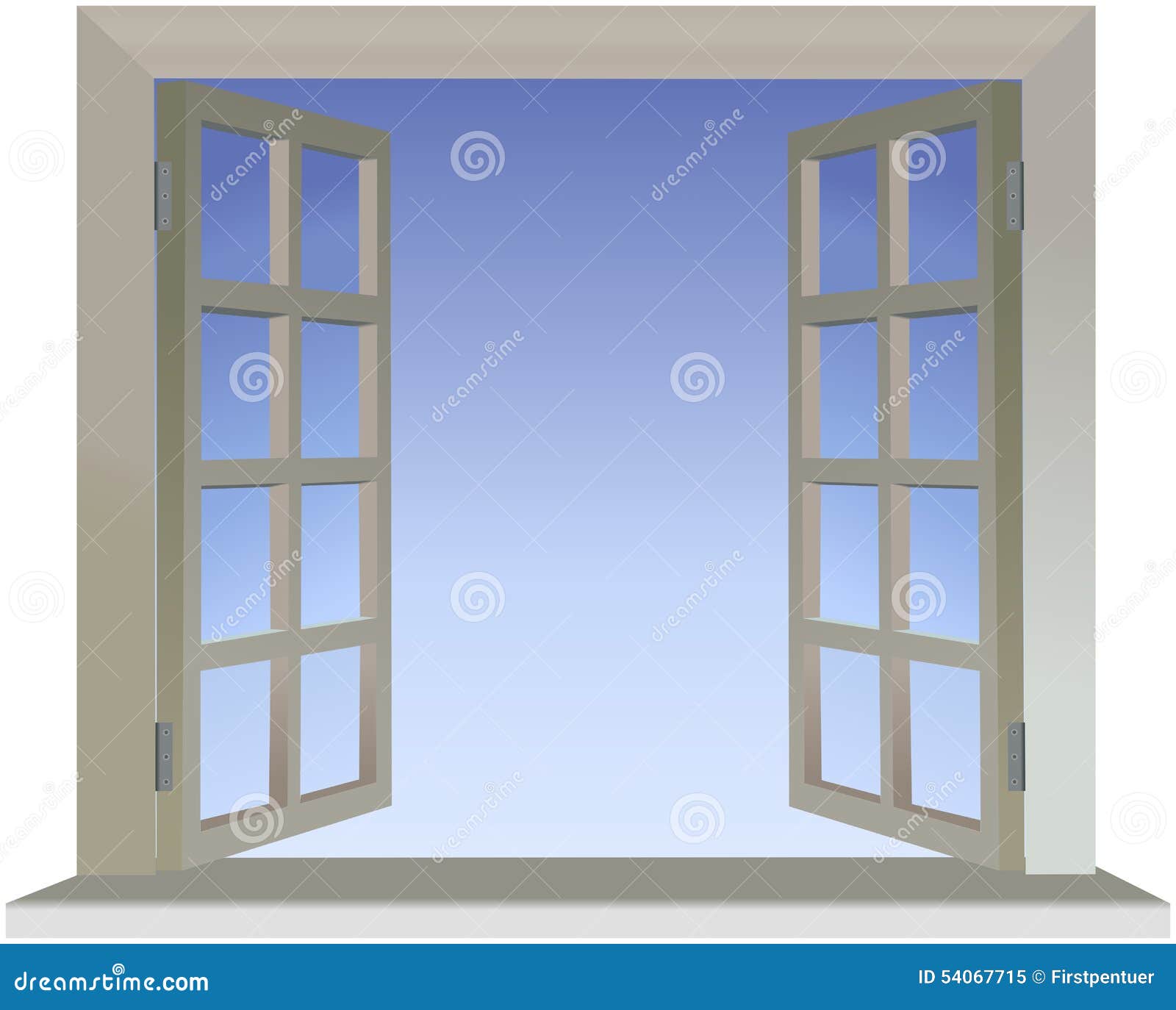 Opened Divided Window with Blue Sky Background Stock Illustration ...