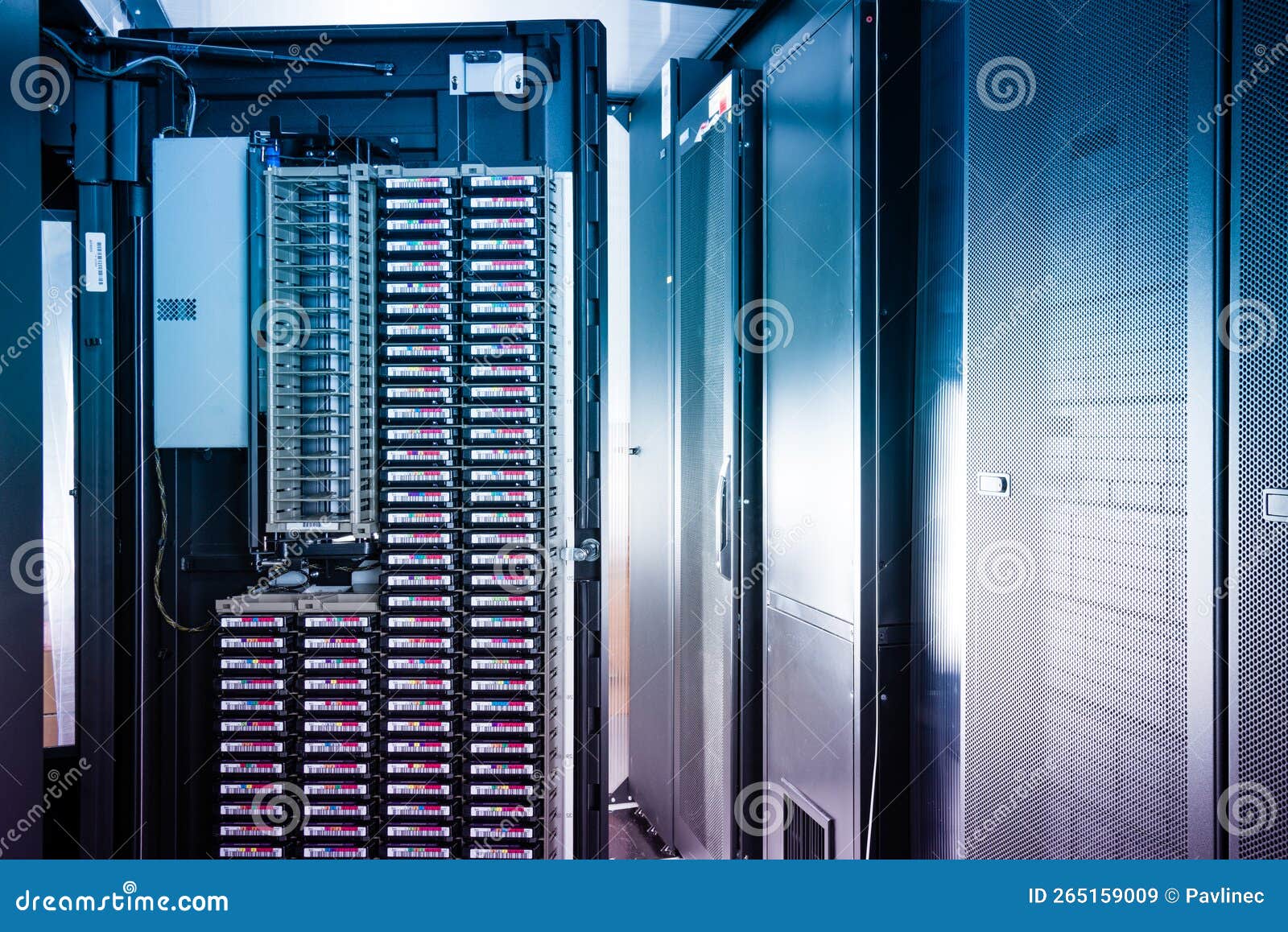 An Opened Door of Data Center Cabinet Filled with Data Storage Hw Stock ...
