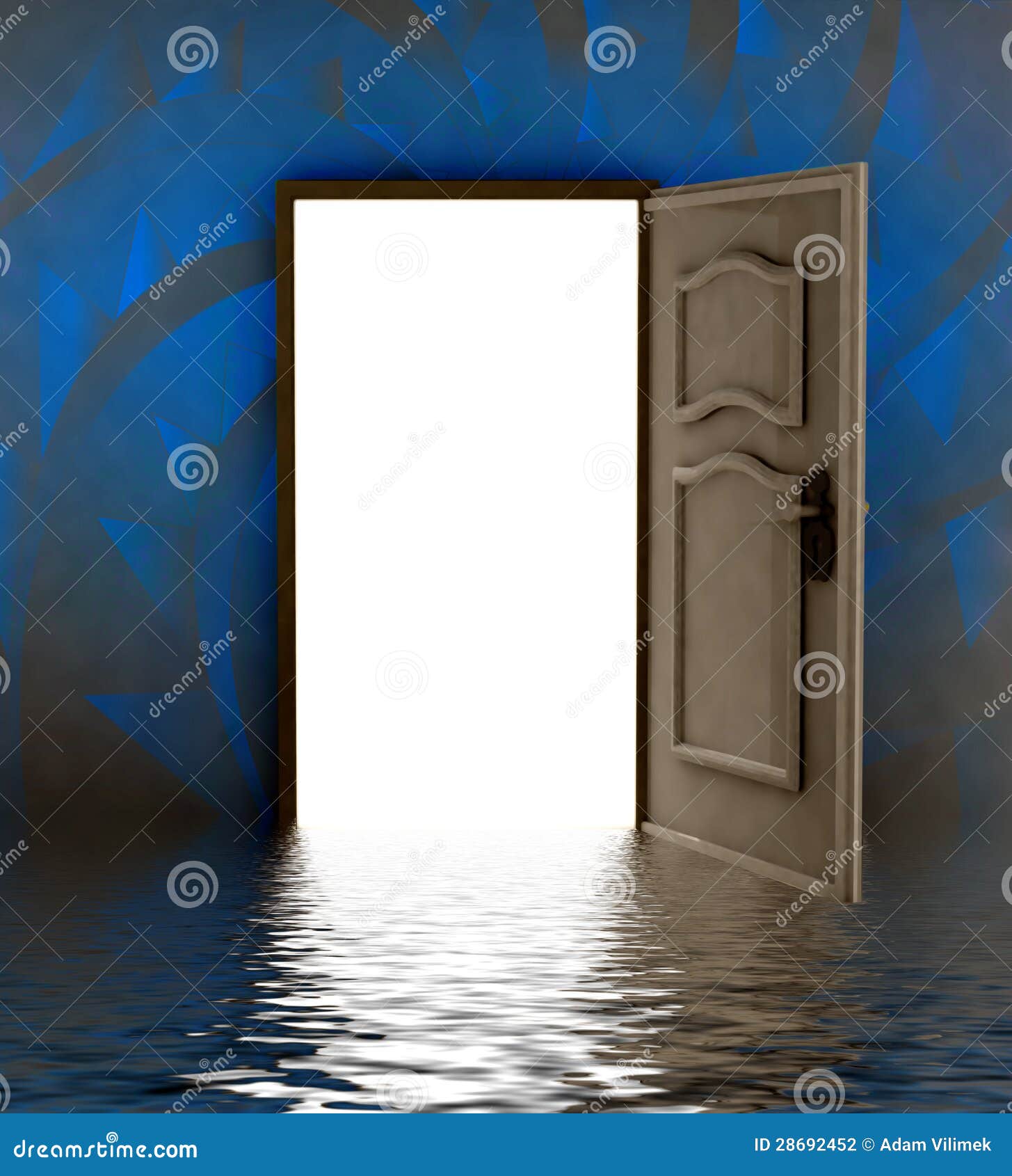 Opened Door I Water with Blue Painted Wall Stock Illustration ...