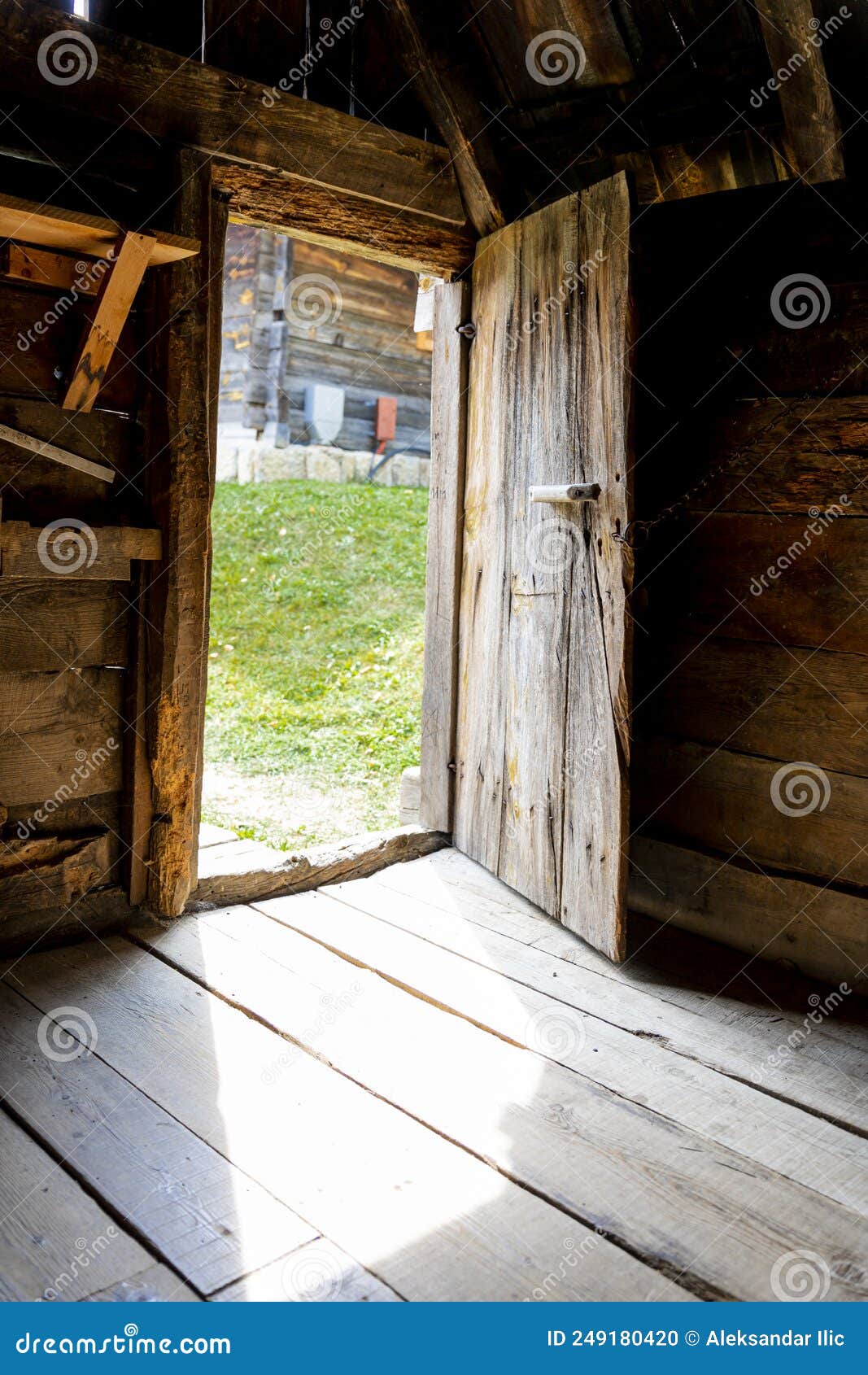 Opened Door of an Old Wooden Cottage Stock Photo - Image of barn ...