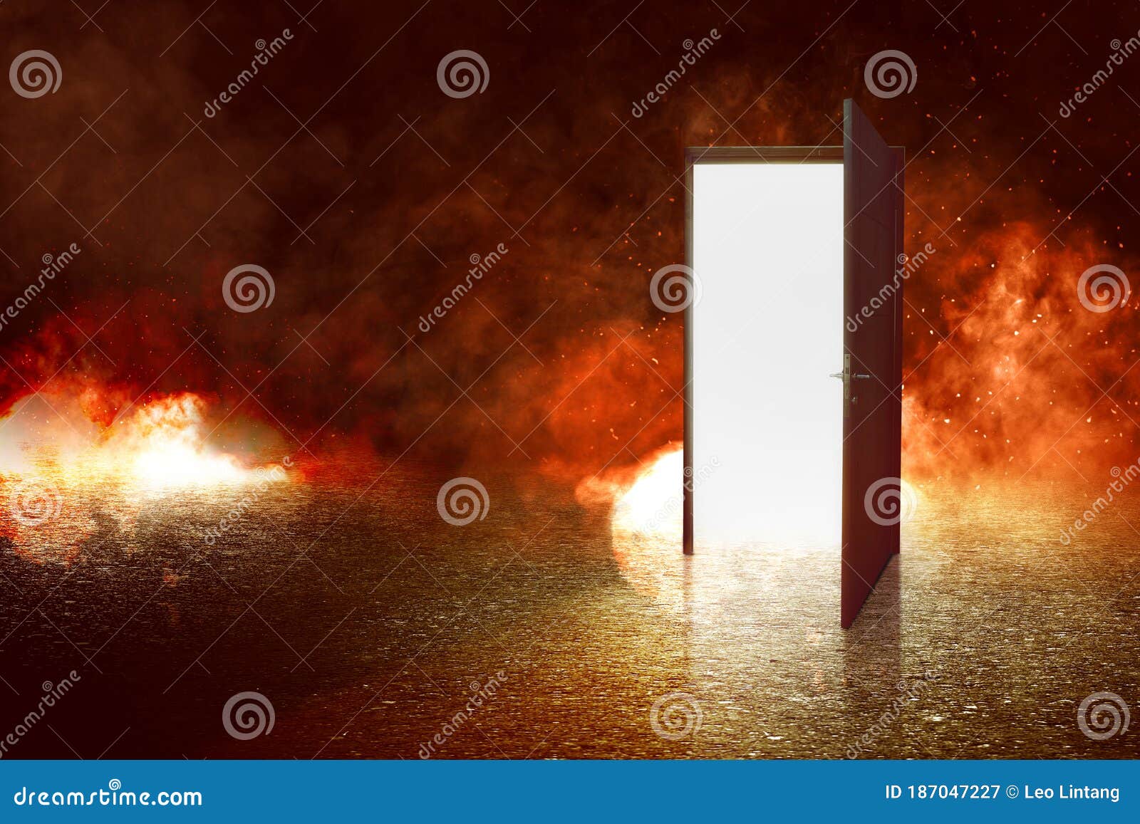Opened Door with White Light Outdoor with an Explosion Stock Image ...