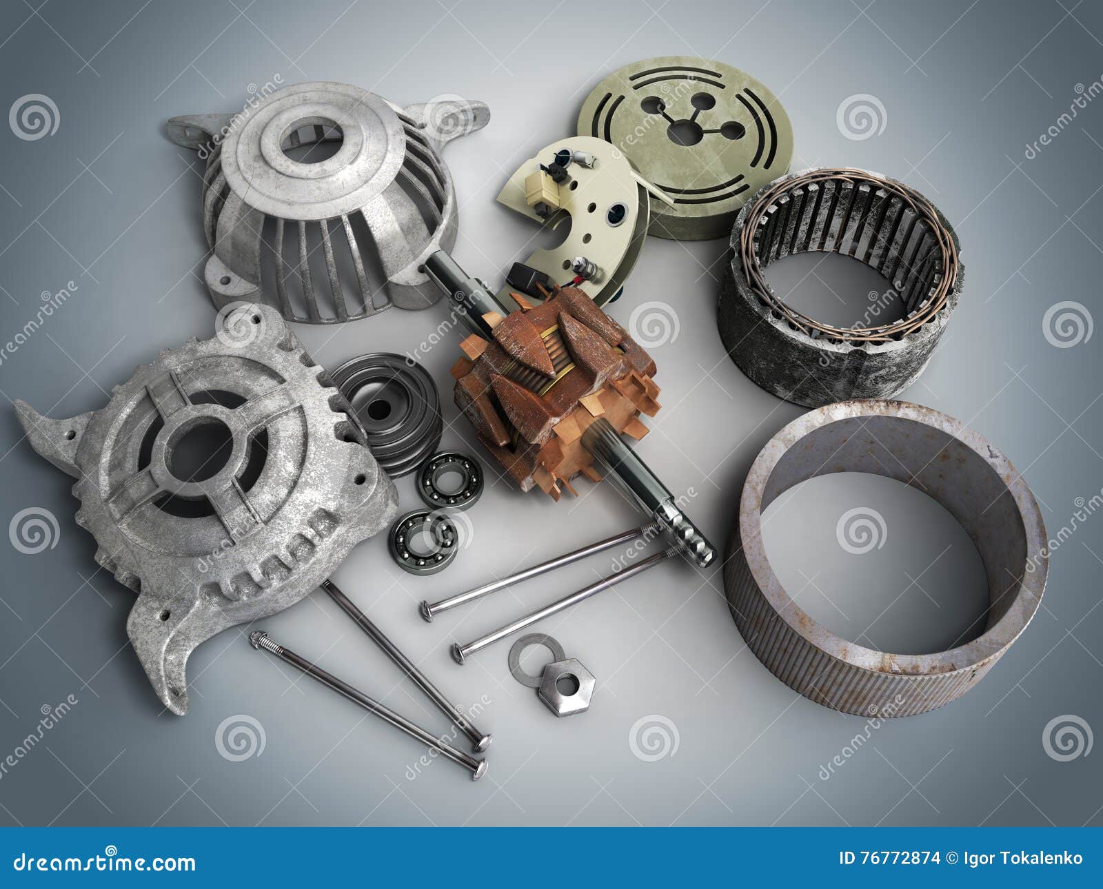 Opened Electric Motor 3d Render Isolated on Gradient Background Stock ...