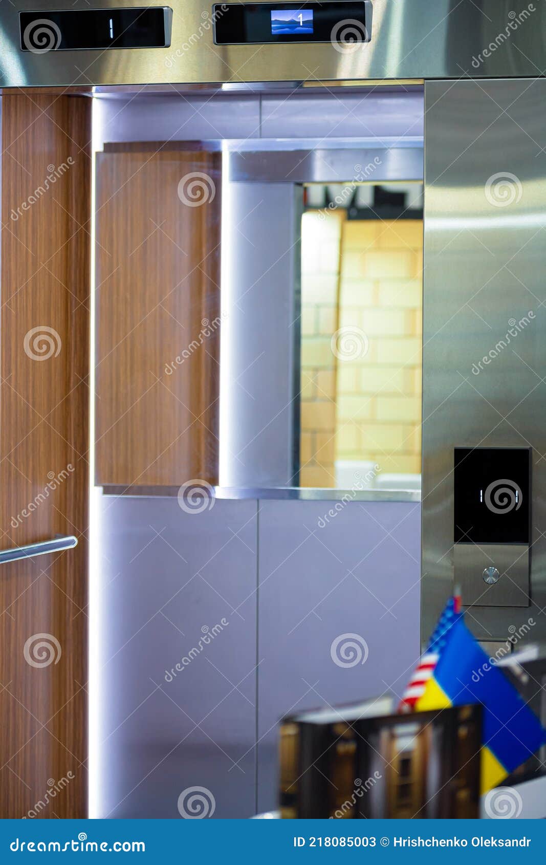 Opened Elevator Doors. Modern Elevator with a Mirror Inside Stock Image ...