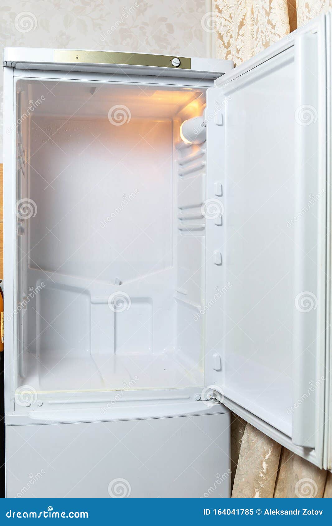 Opened Empty Refrigerator Standing in Kitchen Indoor Stock Image ...